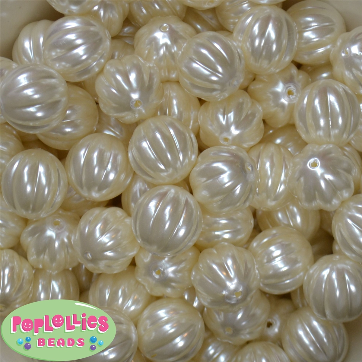 20mm Cream Pumpkin Style Acrylic Bubblegum Bead